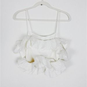 Zara | Tops | Nwt Zara White Eyelet Ruffle Crop Top Size Large | Poshmark